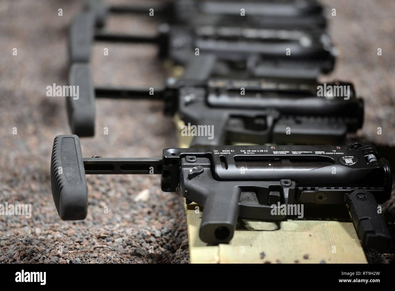 M320 Grenade Launchers are prepared and arranged in preparation for ...