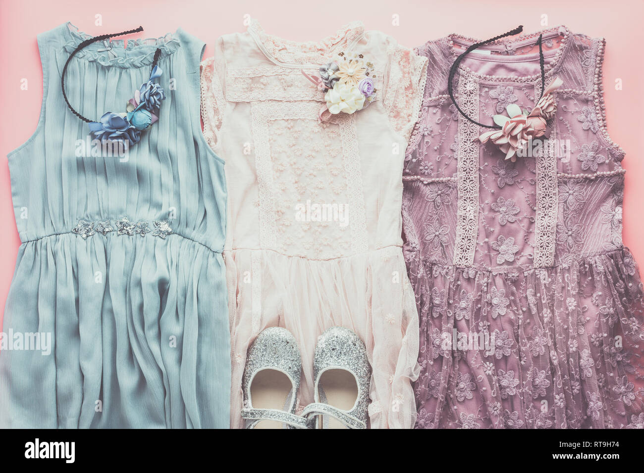 Toned photo of girls' fashion background in pastel colors, lace and ...