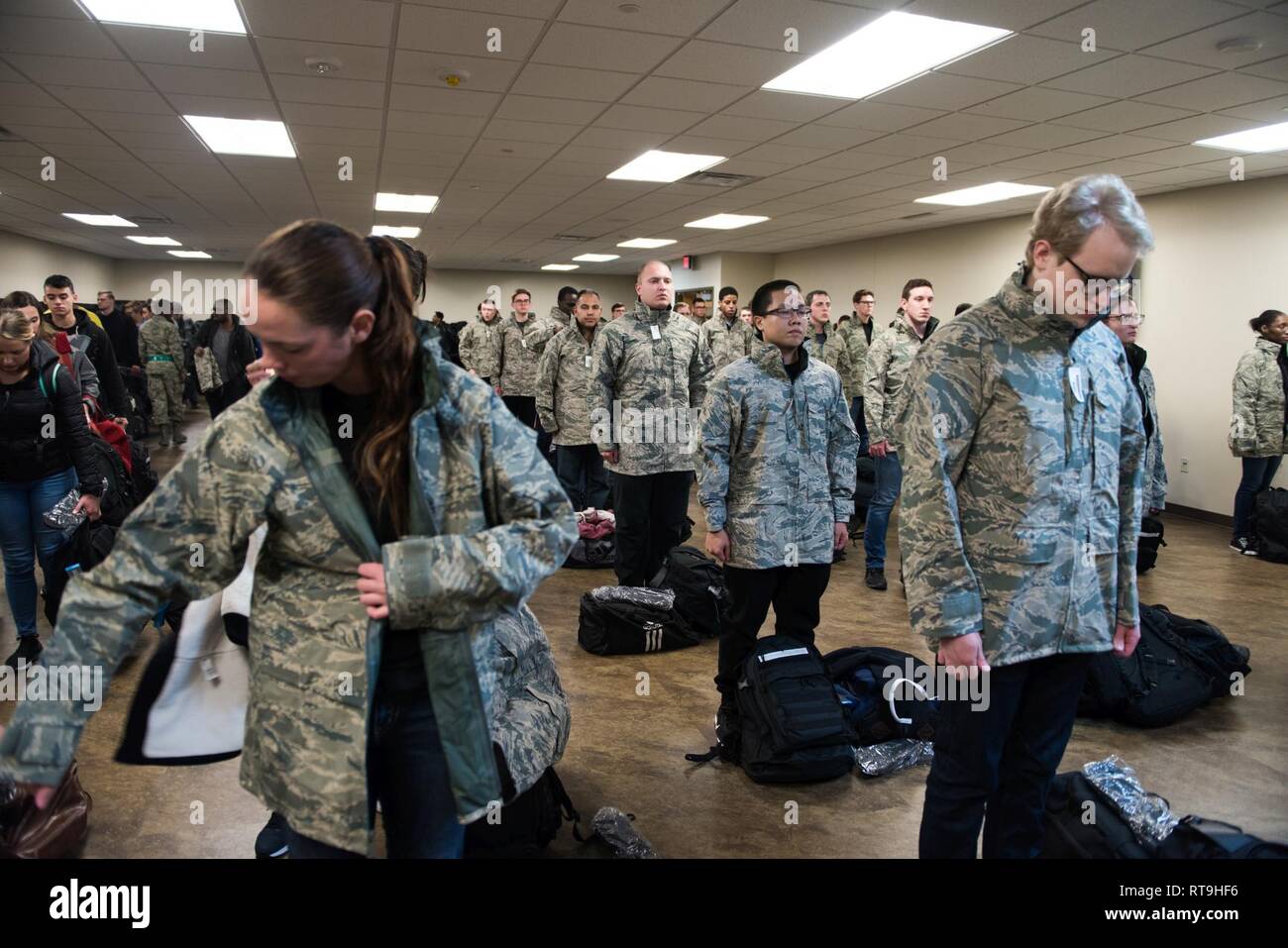 U.S. Air Force basic training trainees try on GORE-TEX jackets to be ...