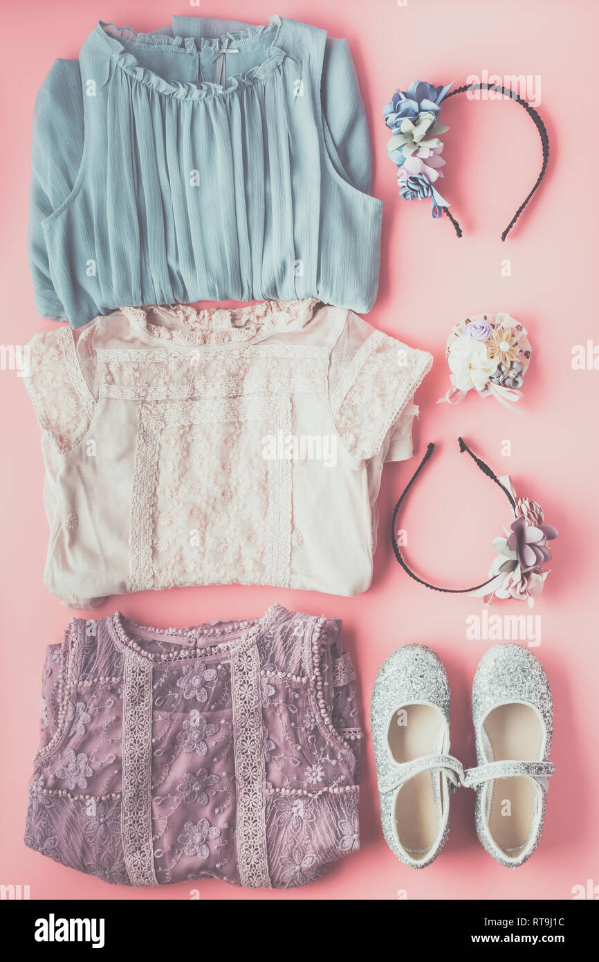 Toned photo of girls' fashion background in pastel colors, lace and ...