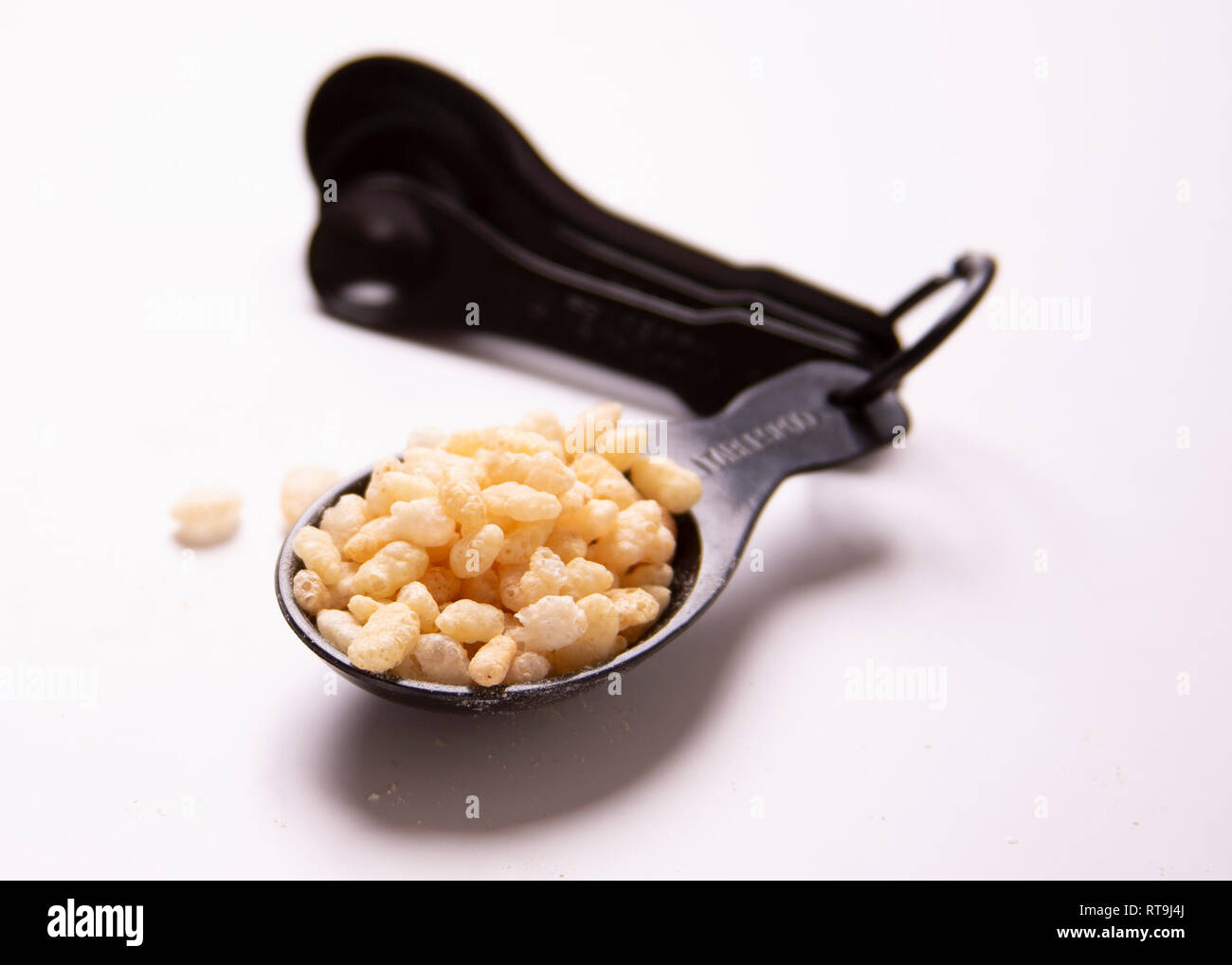 One tablespoon of food. Portion control. Rice Krispies cereal Stock ...