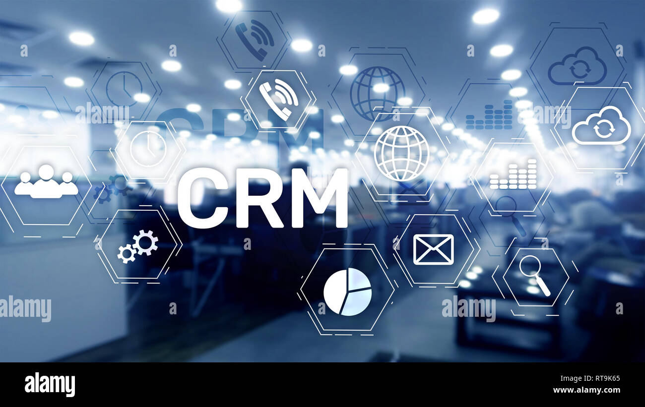 CRM, Customer relationship management system concept on abstract ...