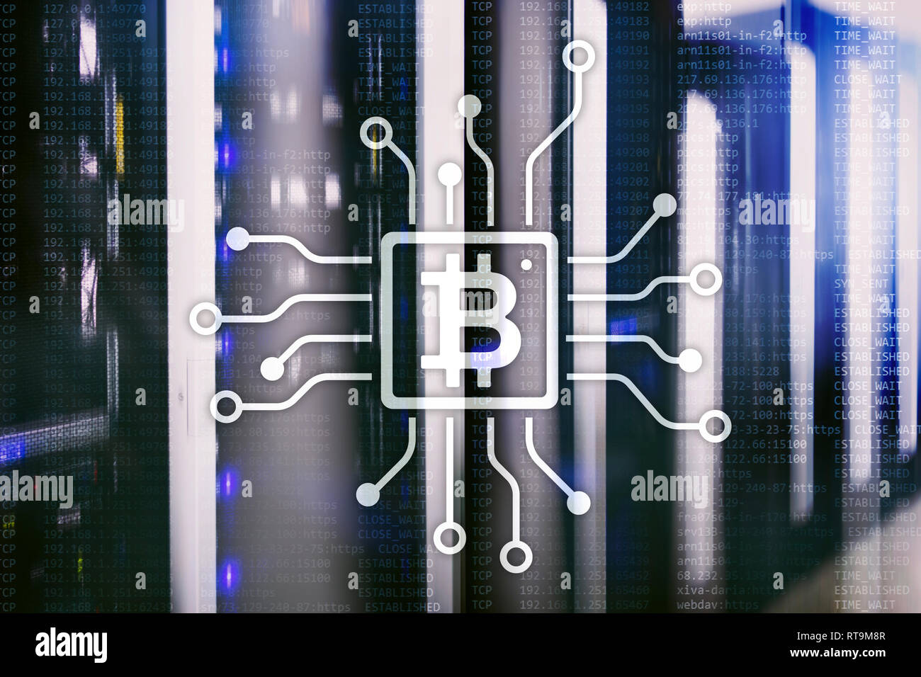 Bitcoin, Blockchain concept on server room background Stock Photo - Alamy