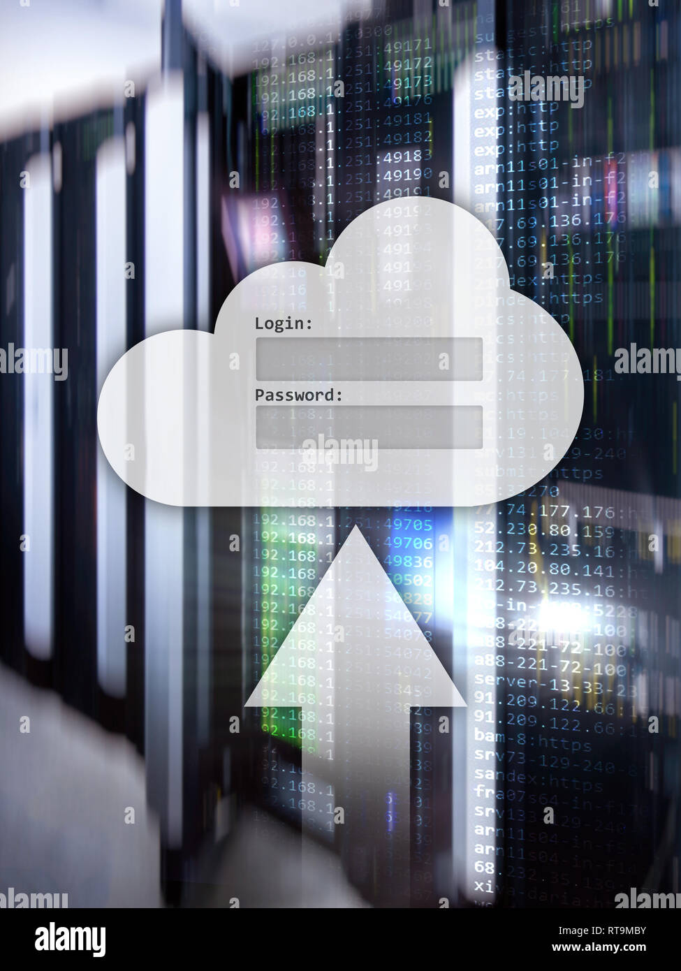 Cloud storage, data access, login and password request window on server ...