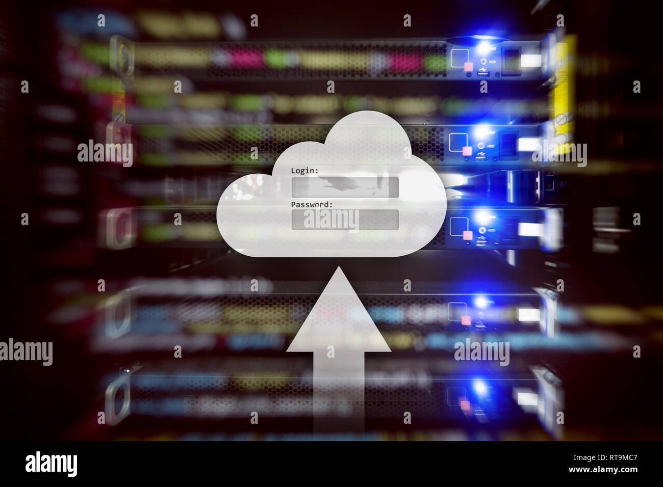 Cloud storage, data access, login and password request window on server ...