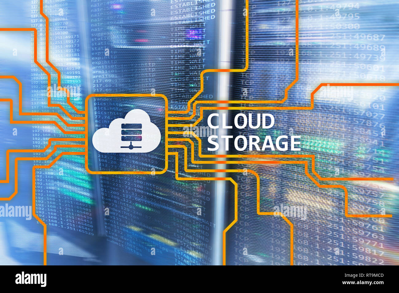 Cloud data storage concept on server room background Stock Photo - Alamy