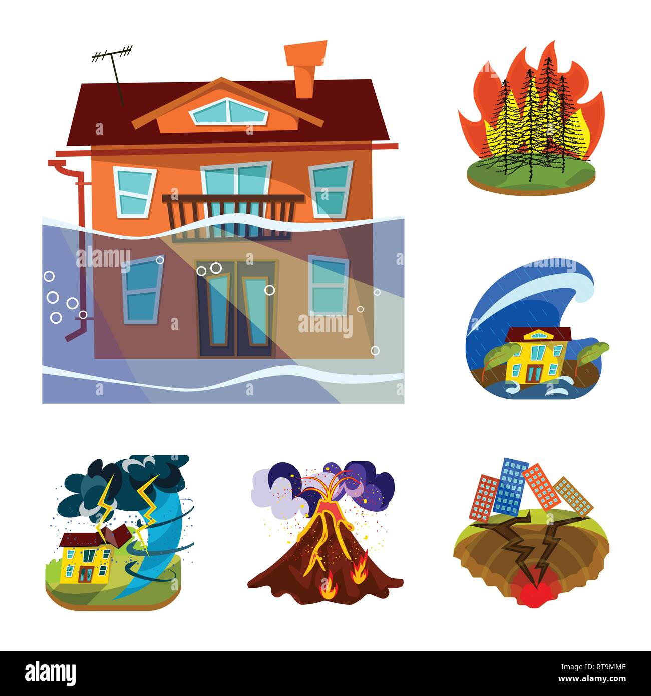 Vector design of cataclysm and disaster symbol. Collection of cataclysm ...