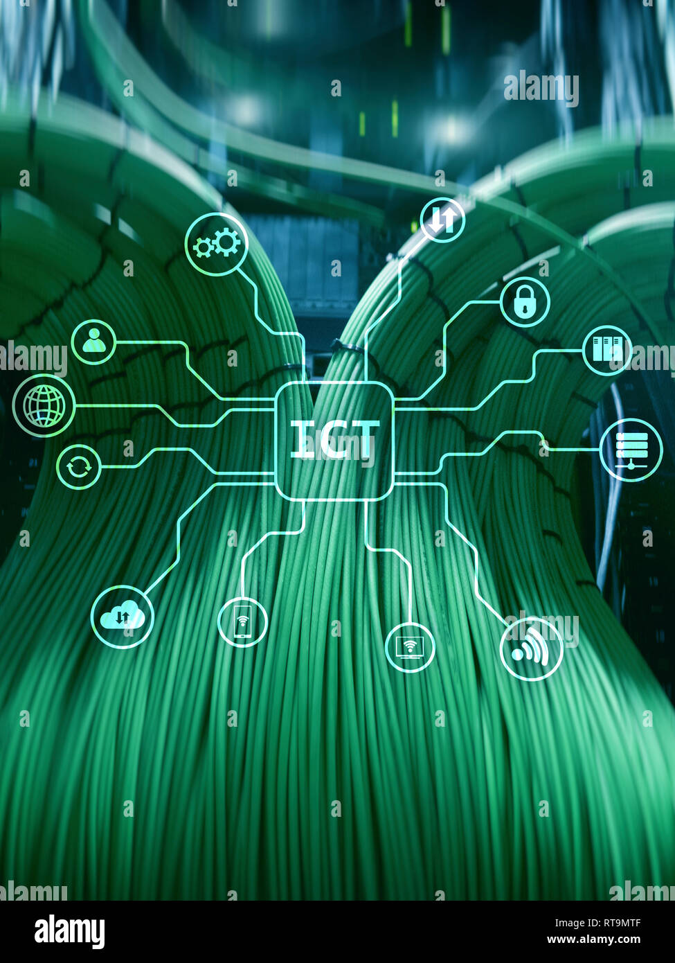 ICT - information and communications technology concept on server room ...