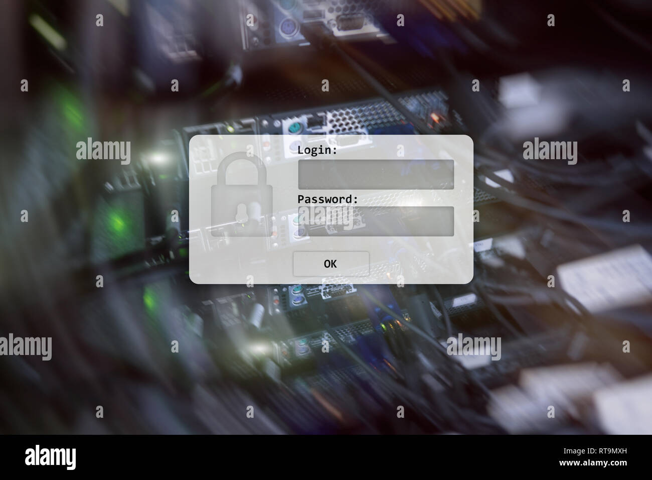 Server room, login and password request, data access and security Stock ...