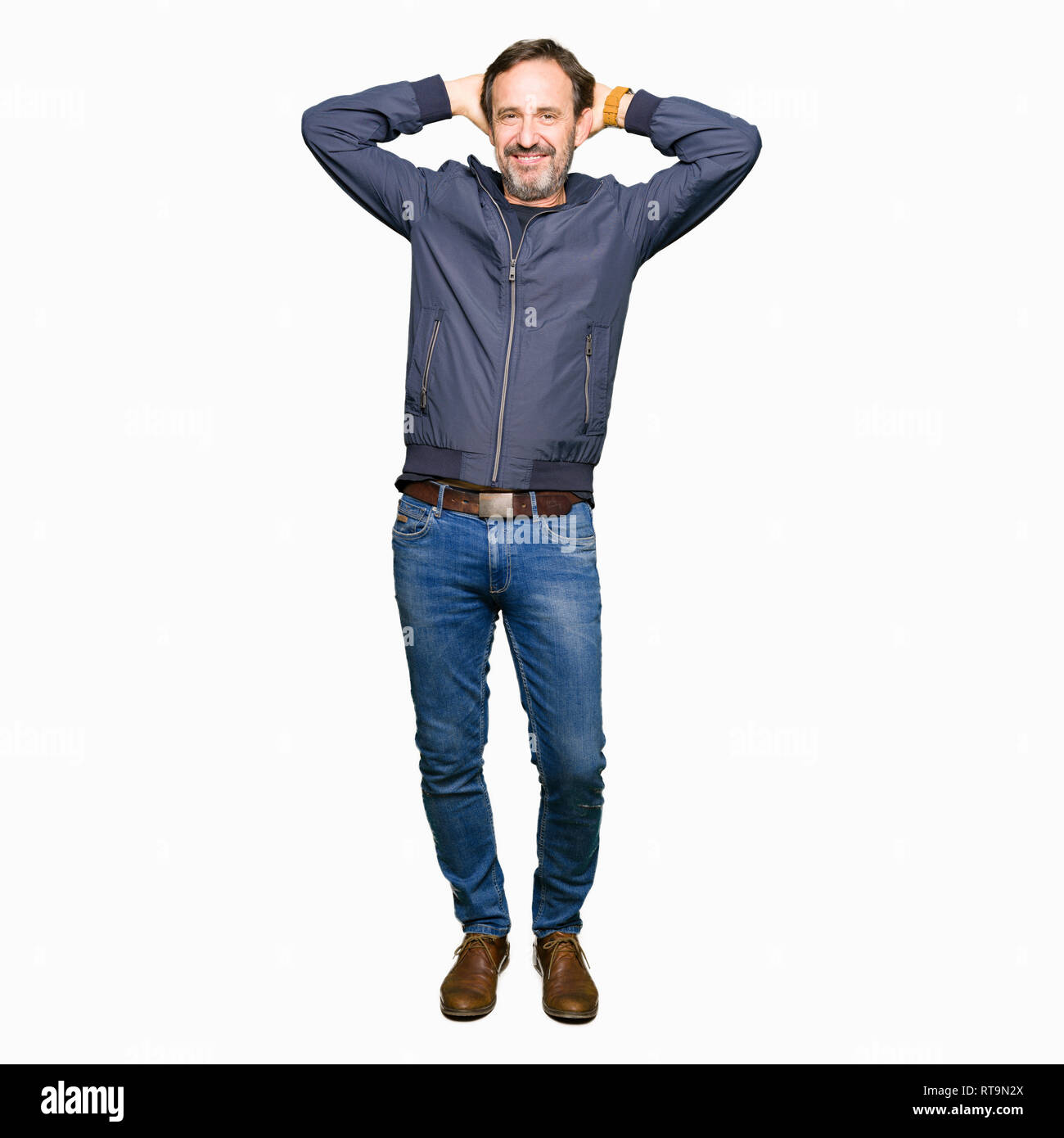 Man relaxing arms behind head Cut Out Stock Images & Pictures - Alamy