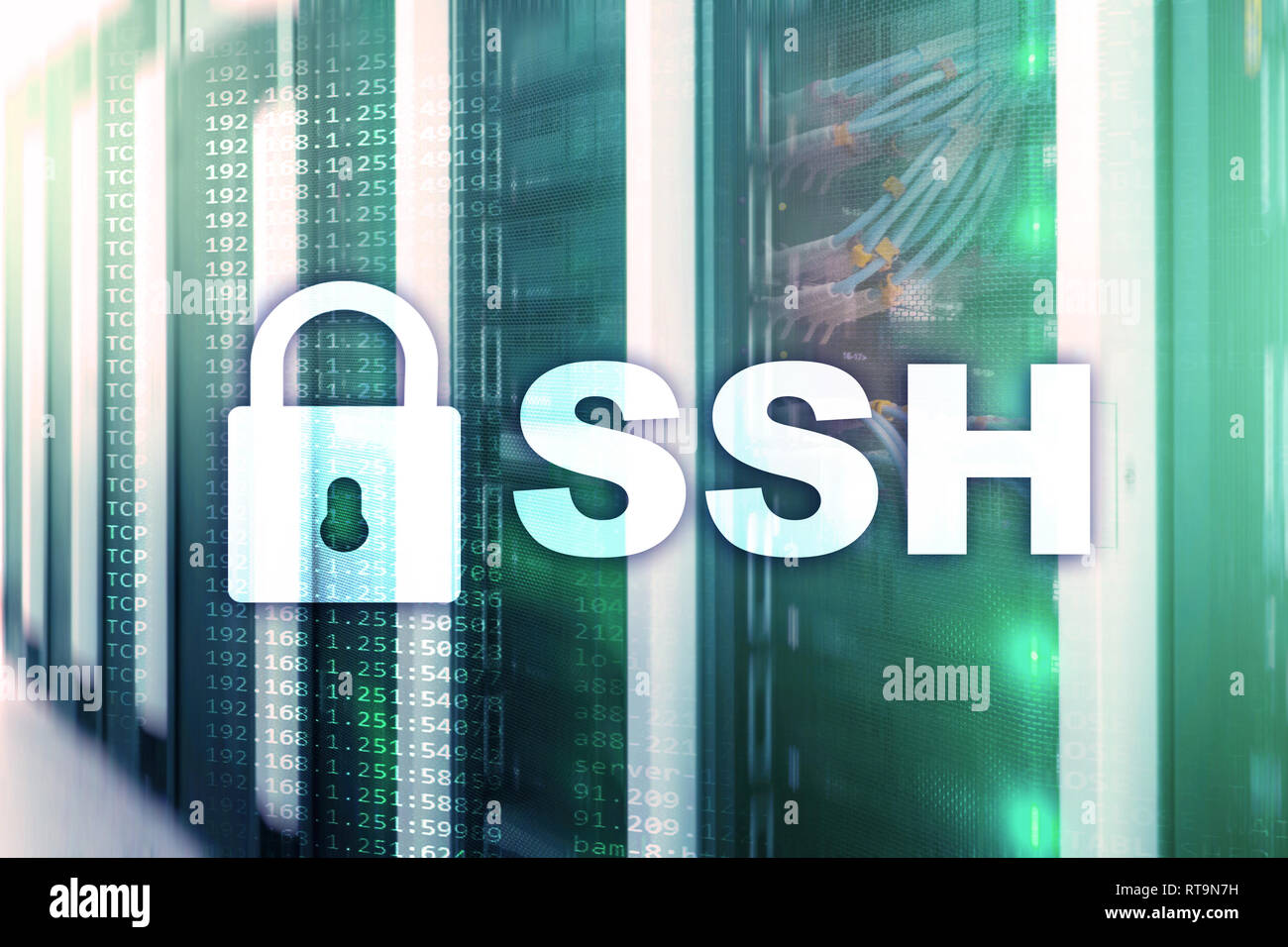 SSH, Secure Shell protocol and software. Data protection, internet and ...