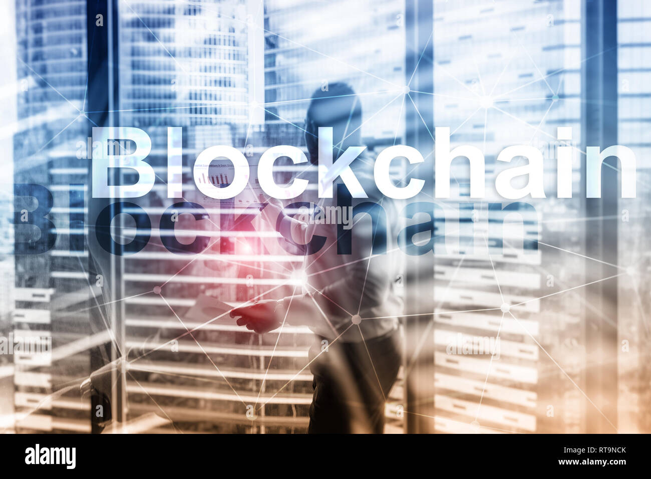 Blockchain technology Concept on server background. Data encryption ...