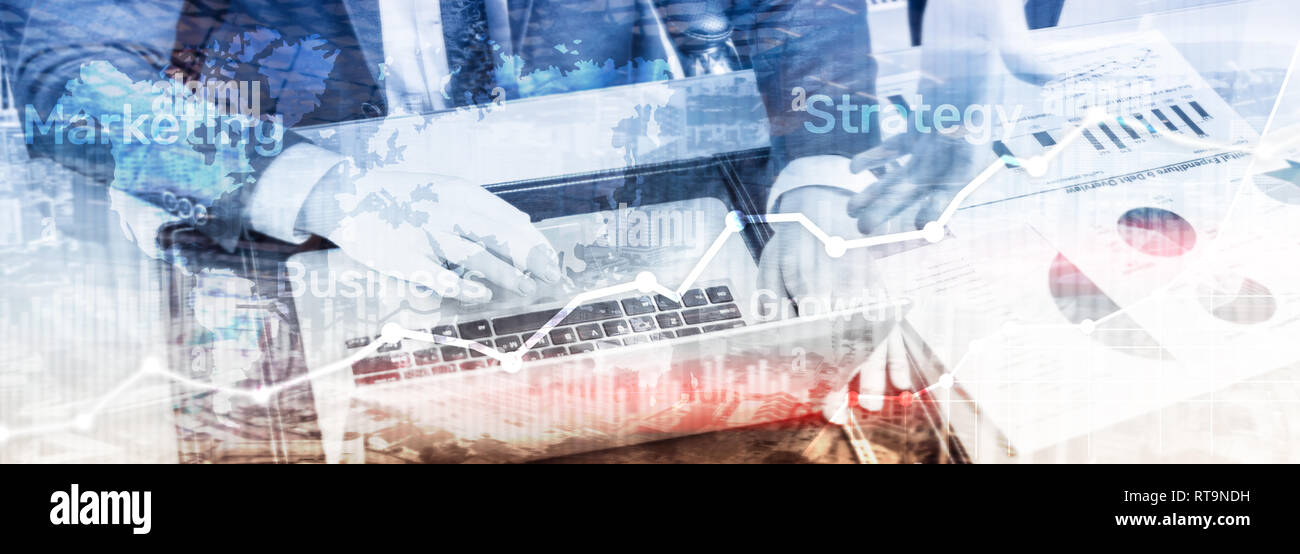 Business abstract background double exposure graph, chart and diagram ...