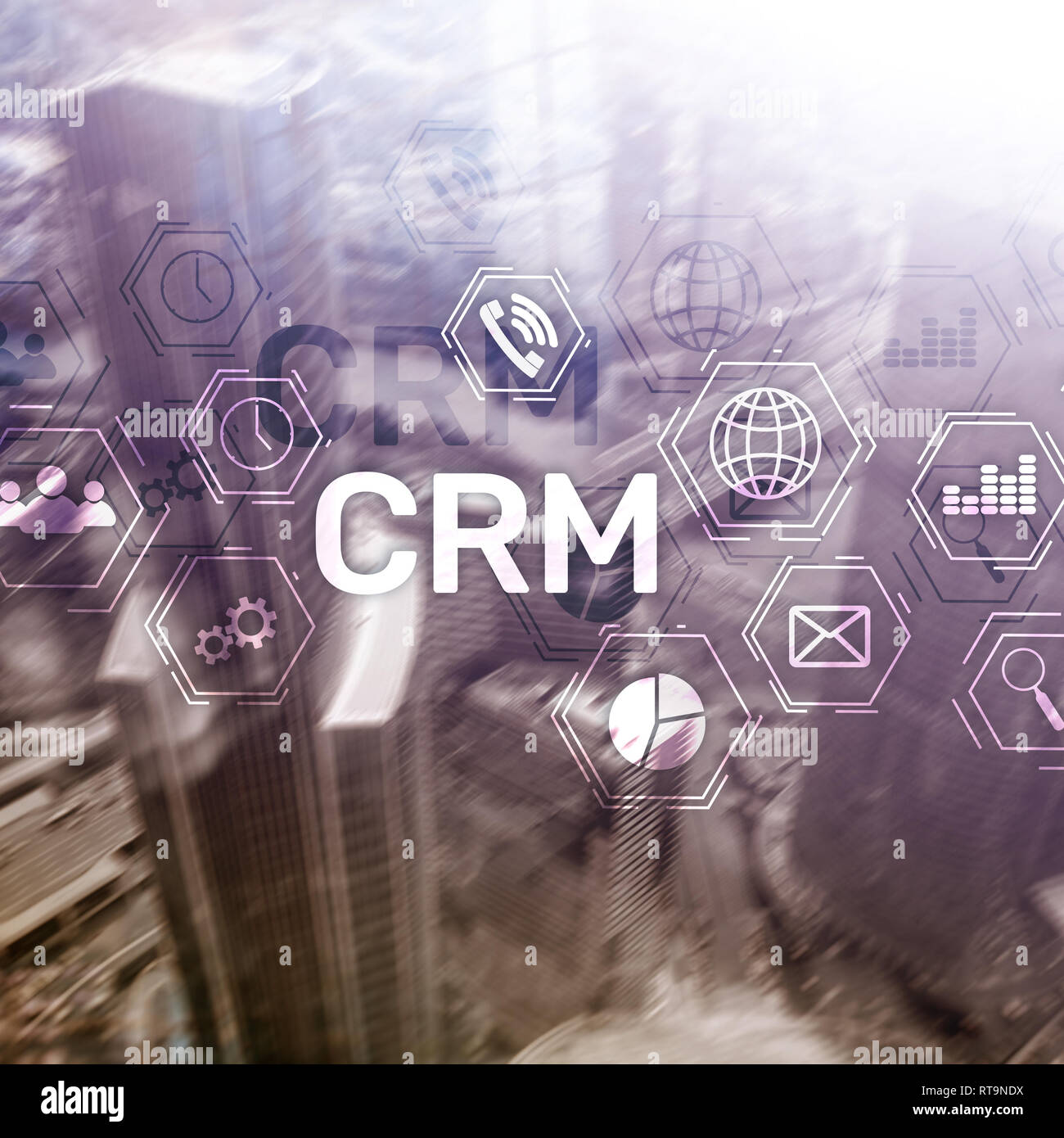 CRM, Customer relationship management system concept on abstract ...