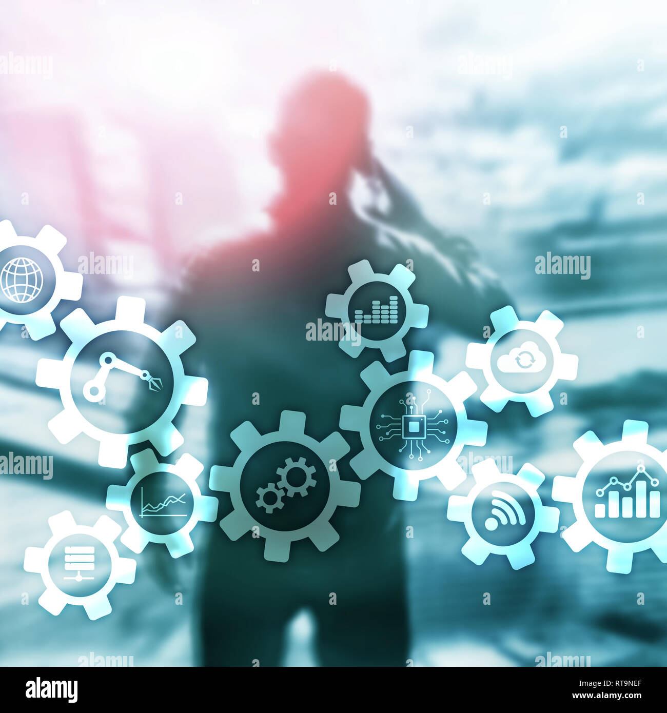 Automation technology and smart industry concept on blurred abstract ...