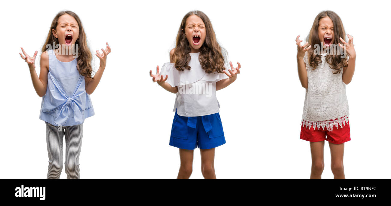 Collage of hispanic young child over isolated background crazy and mad ...