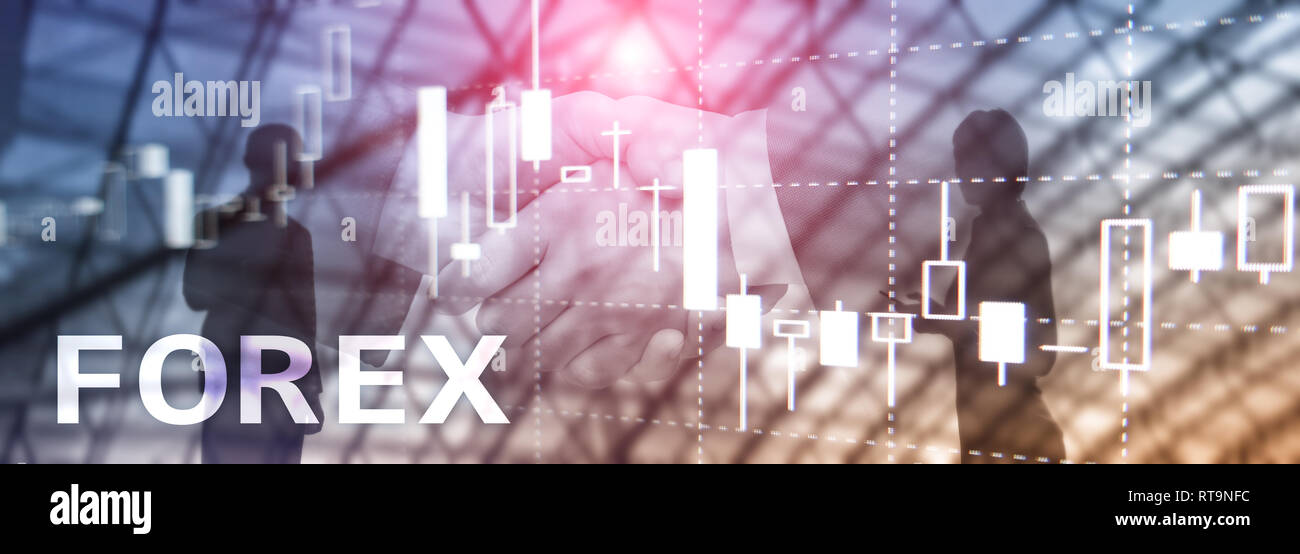 Forex trading, financial candle chart and graphs on blurred business ...