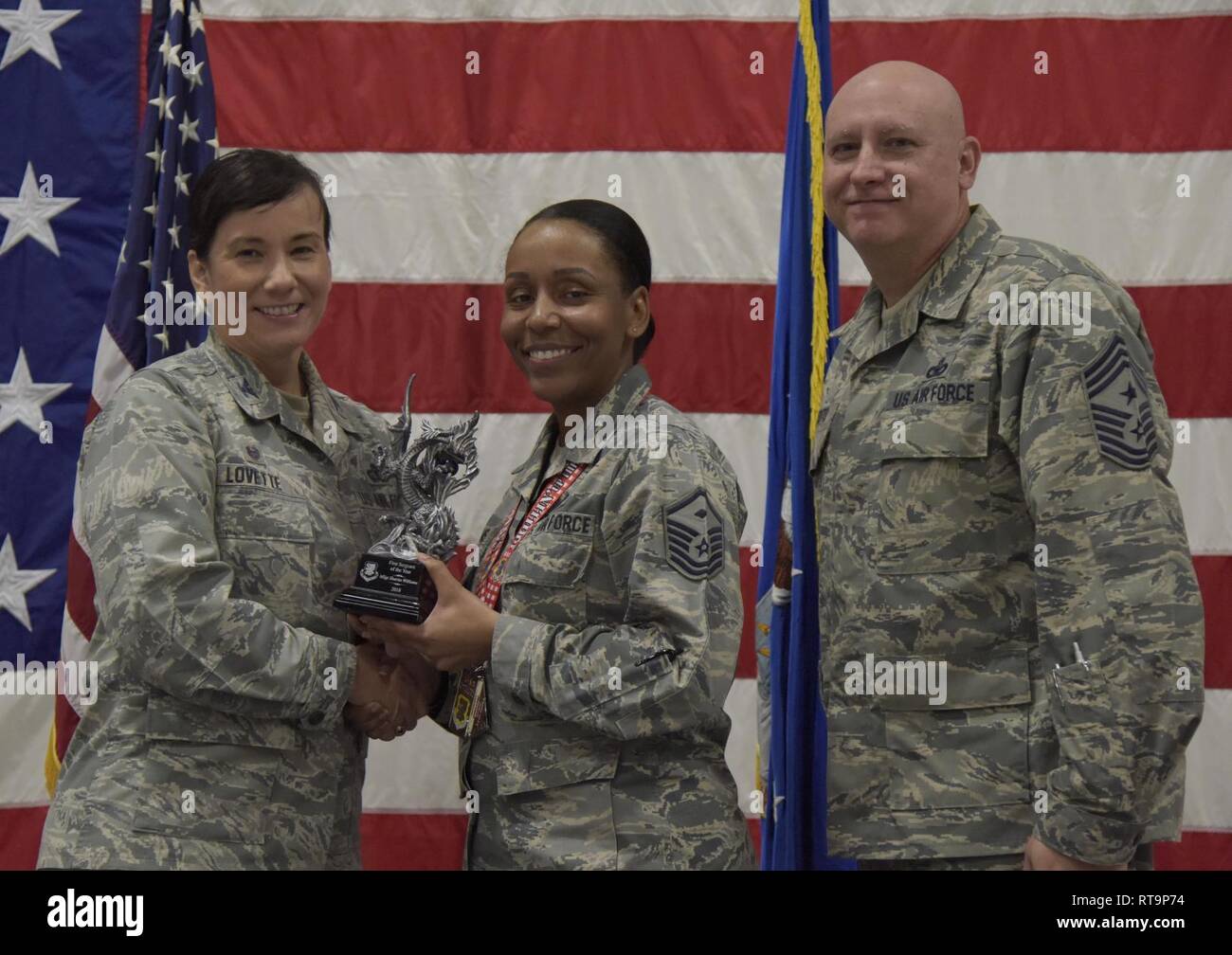 U.S. Air Force Col. Debra Lovette, 81st Training Wing commander, and Chief Master Sgt. David ...
