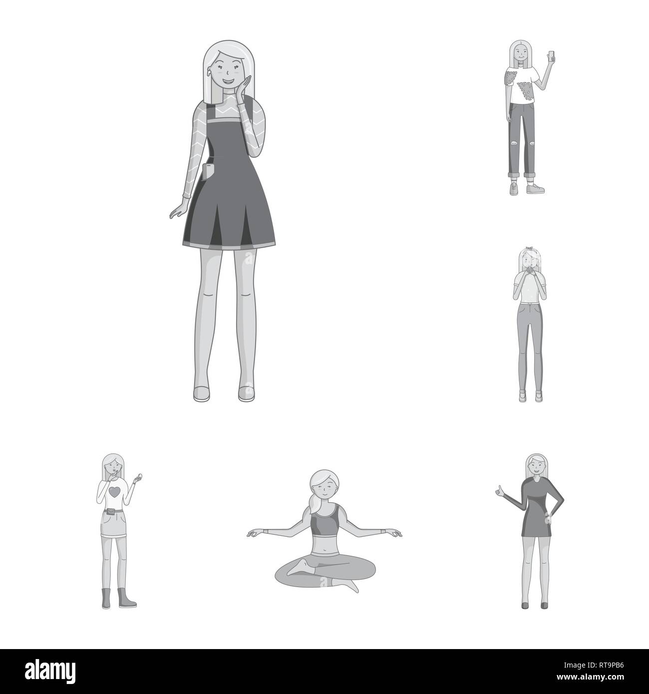 Vector design of emotions and female icon. Set of emotions and body ...