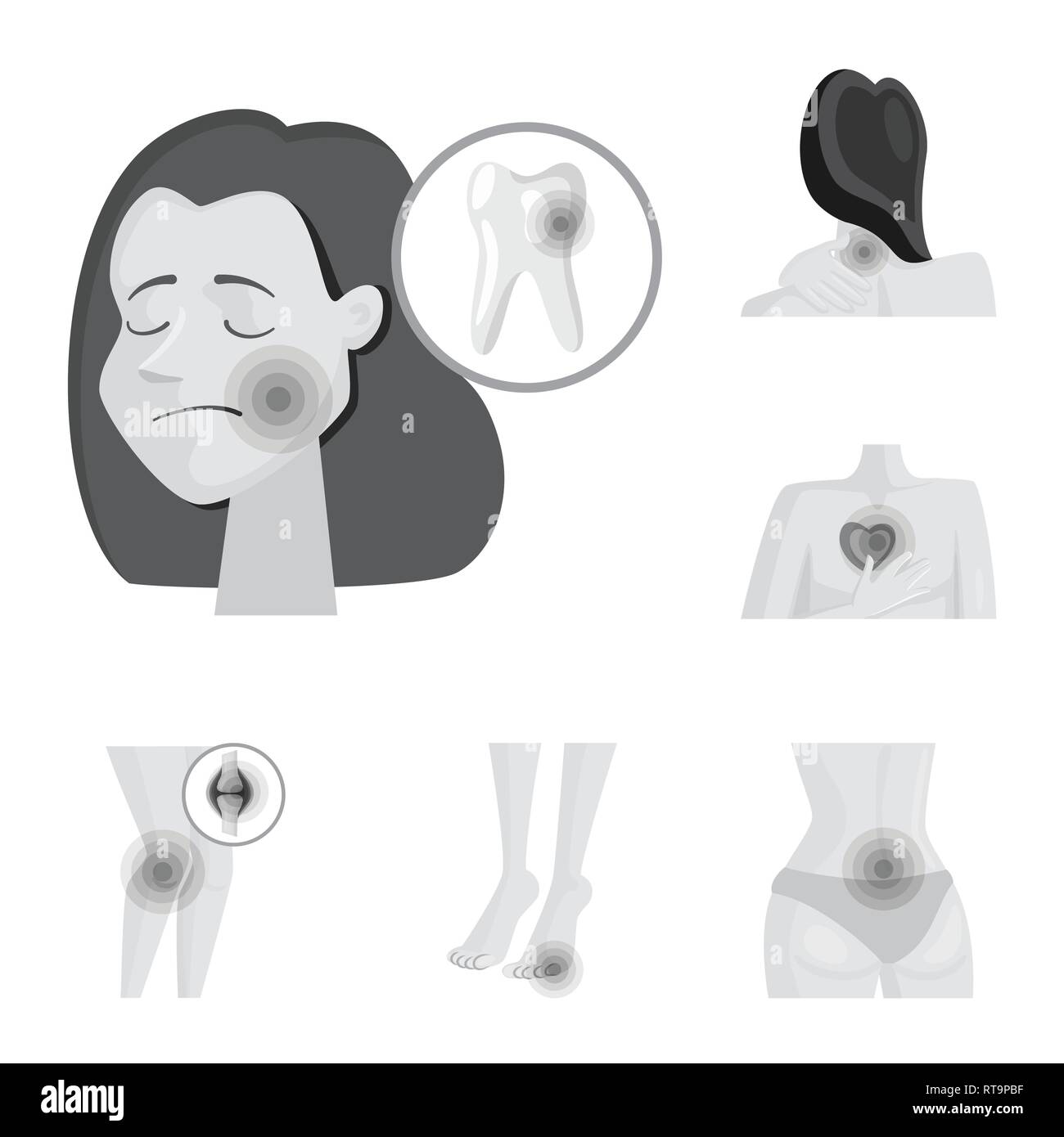 Vector illustration of suffering and injury symbol. Collection of ...