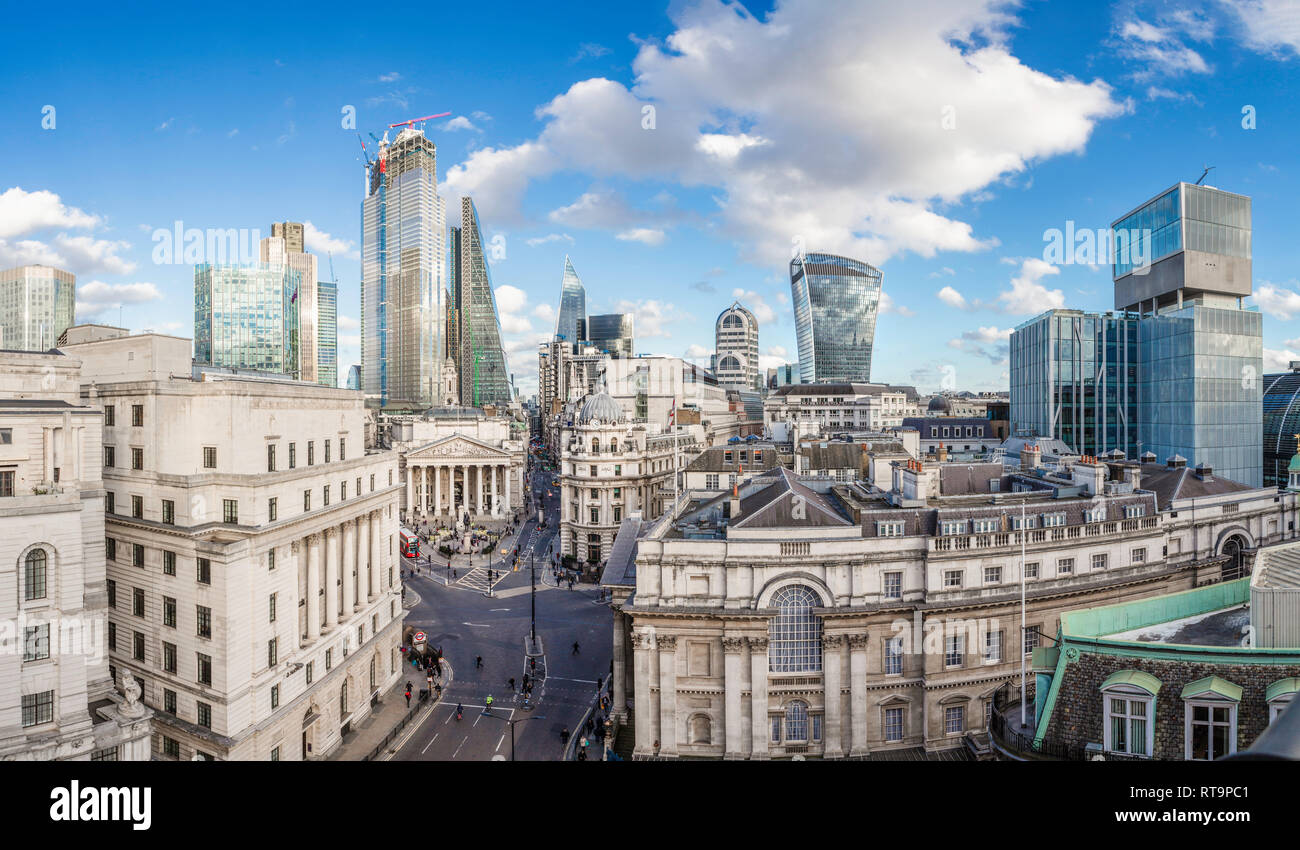 The collonaded Bank of England (centre left) at the heart of The City ...