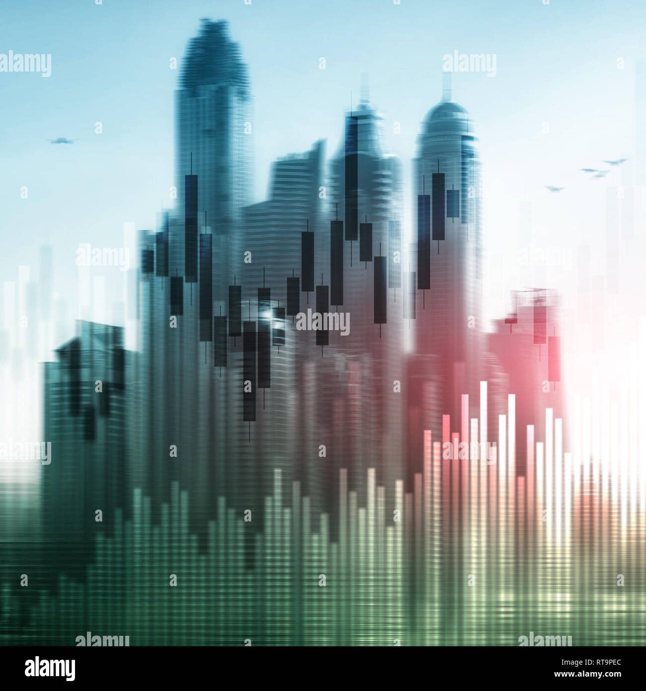 Stock trading candlestick chart and diagrams on blurred office center ...