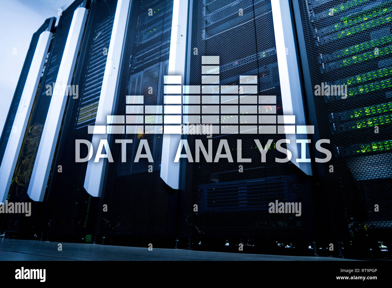 Big Data analysis text on server room background. Internet and modern ...
