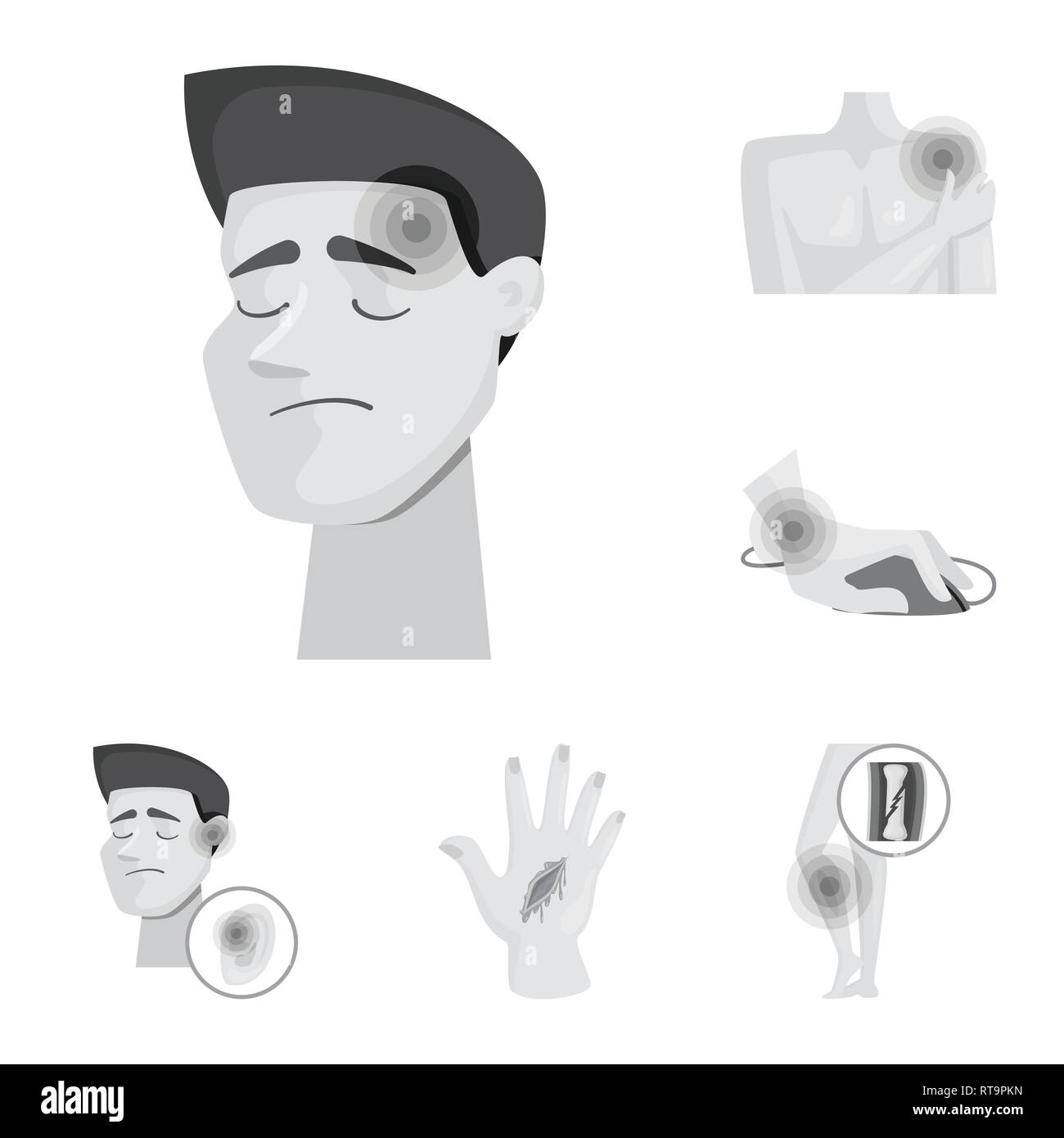 Isolated object of suffering and injury sign. Collection of suffering ...