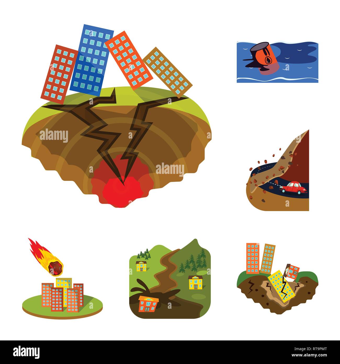 Vector illustration of cataclysm and disaster sign. Set of cataclysm ...