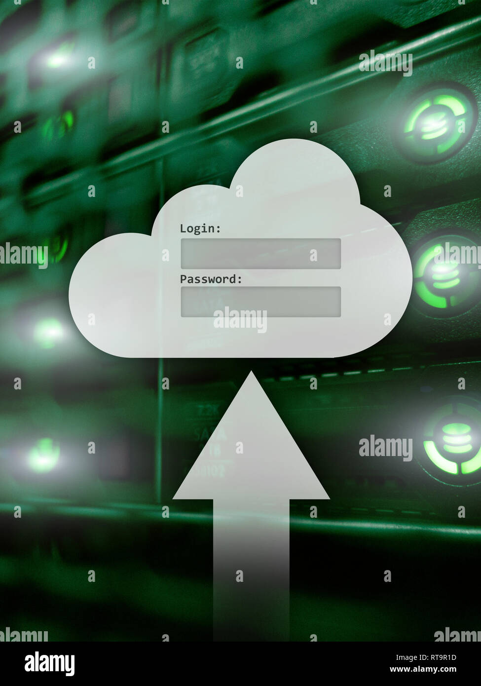 Cloud storage, data access, login and password request window on server ...