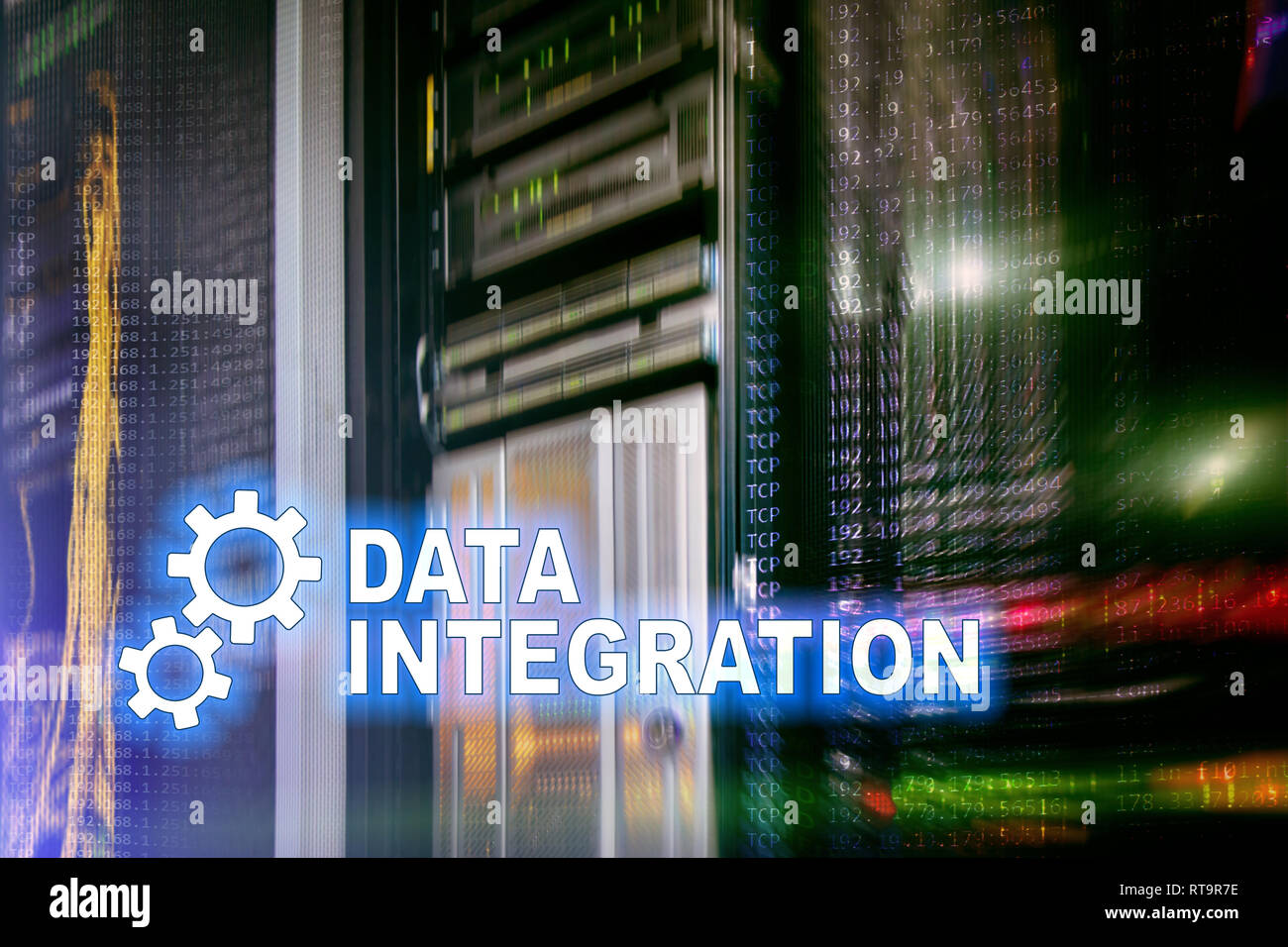 Data integration information technology concept on server room ...