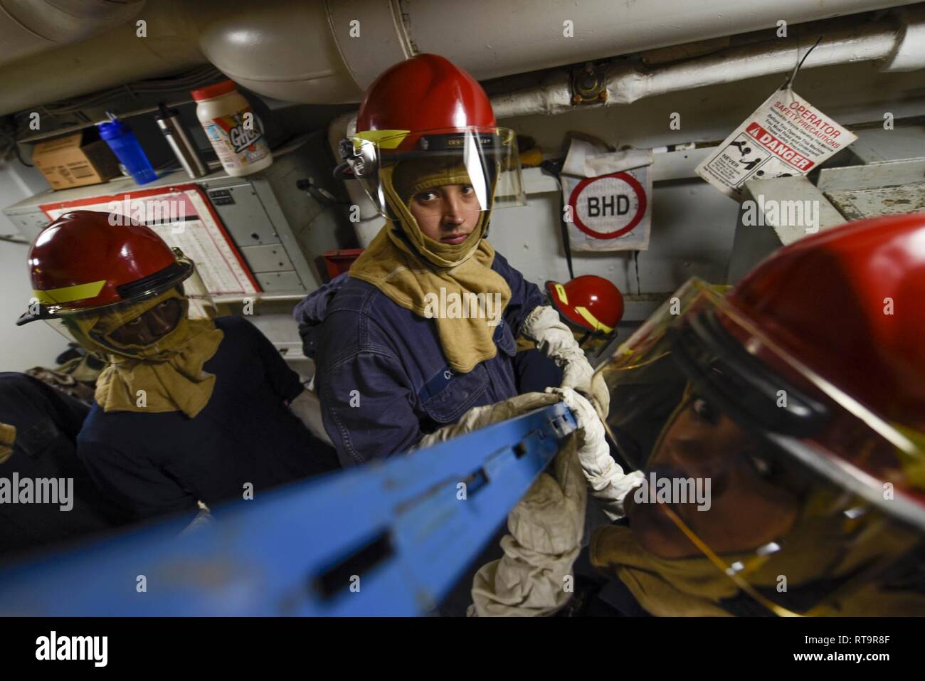 PHILIPPINE SEA (Feb. 1, 2019) - Sailors practice installing metal ...