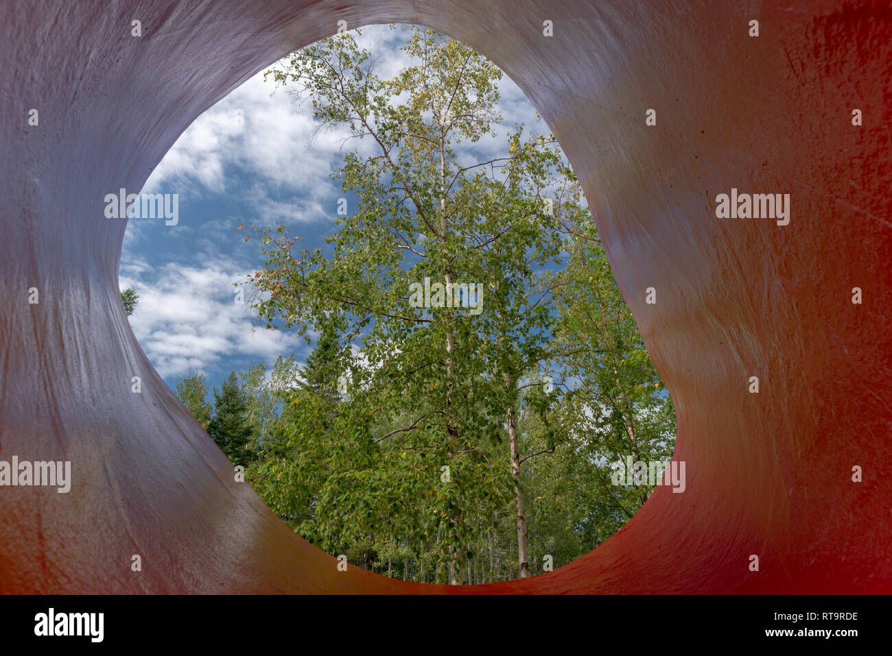 Veiw of a tree through a sculpture, Reford gardens, Metis-sur-mer ...