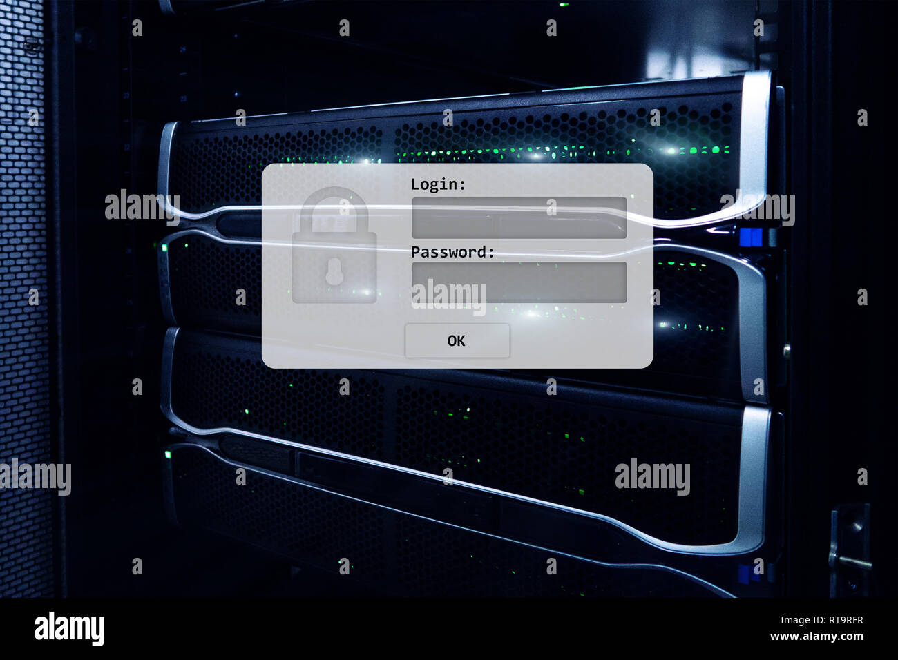 Server room, login and password request, data access and security Stock ...