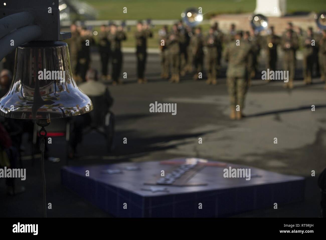 U.S. Marines with the 1st Marine Division (MARDIV) band, play during ...