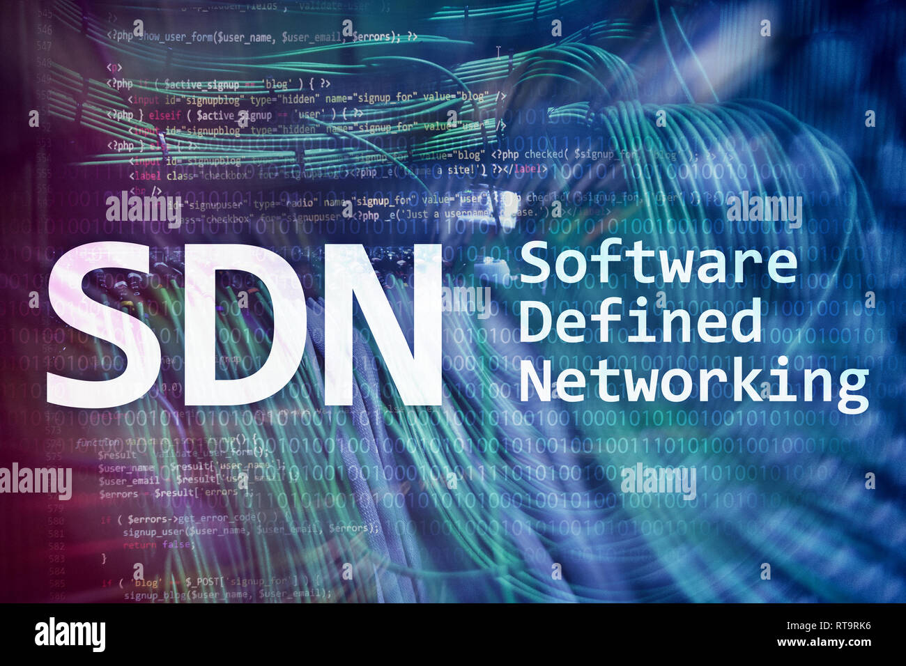 SDN, Software defined networking concept on modern server room ...