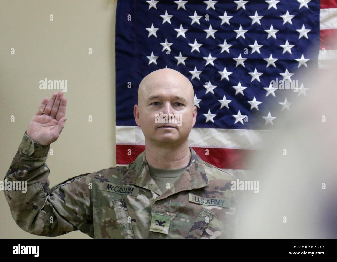 Col. Hugh McCallum during his promotion ceremony at Camp Arifjan ...