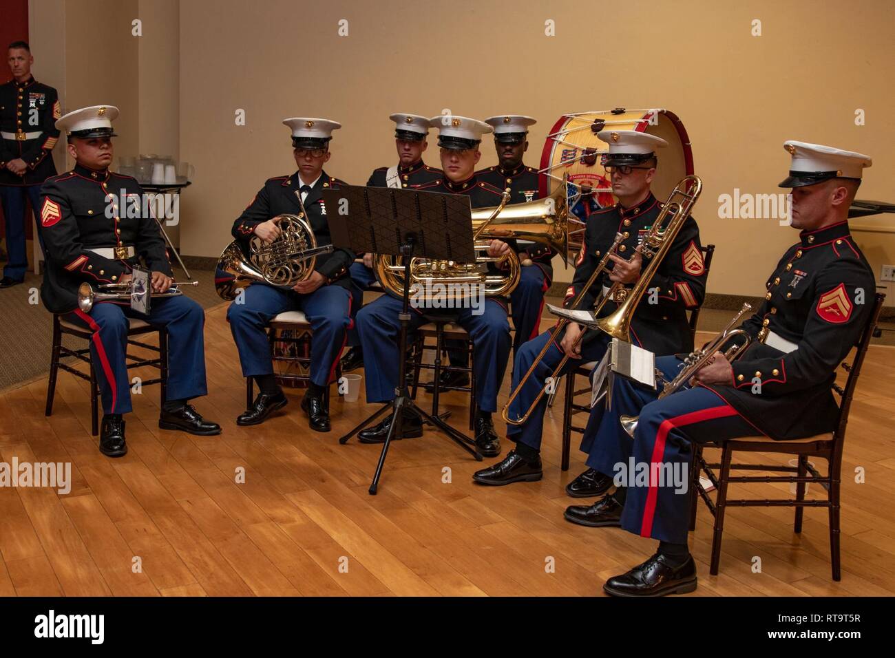 U.S. Marines with the 1st Marine Division band participate in the ...