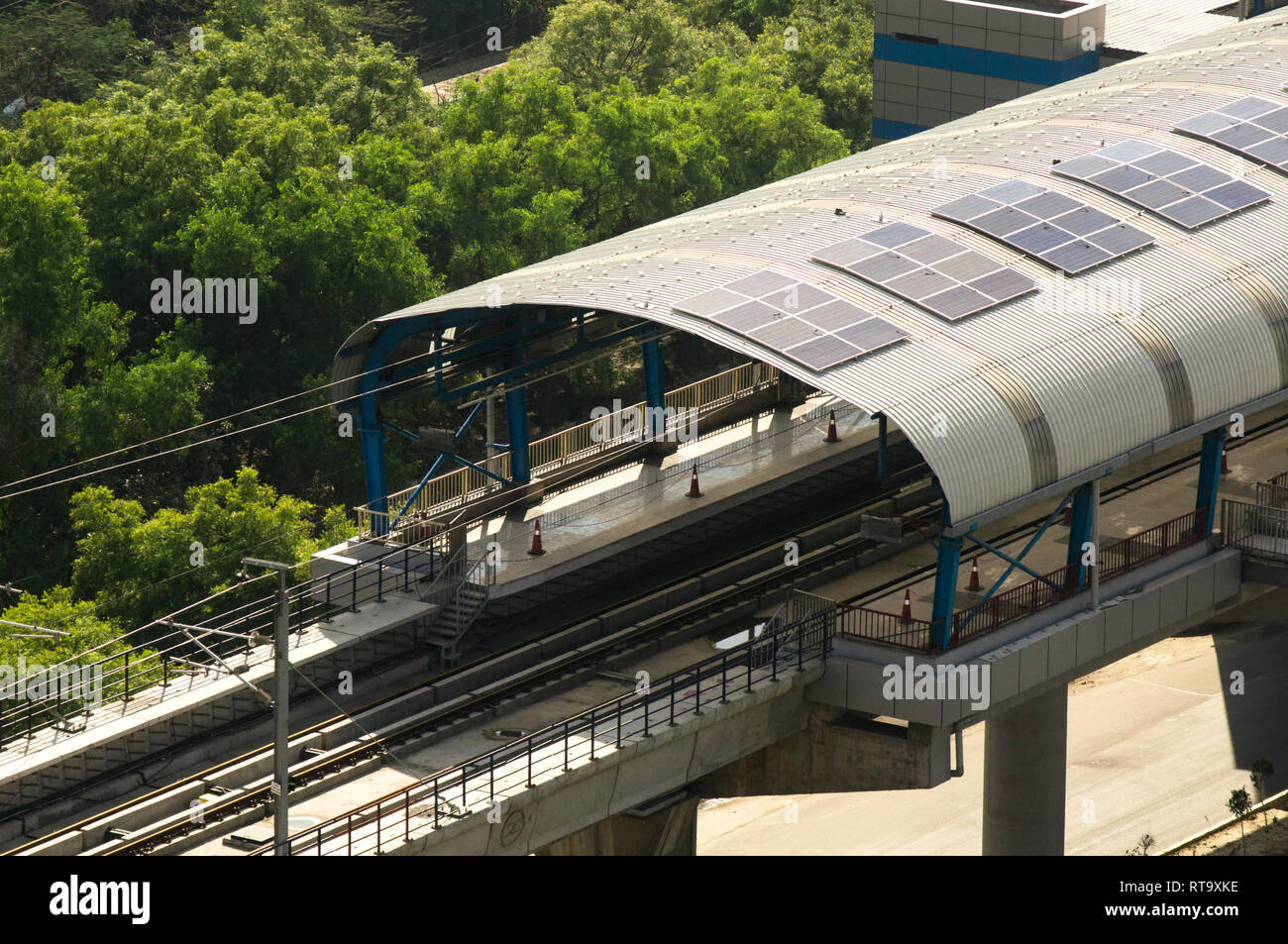 Aerial shot of delhi metro station with solar panels installed Stock ...