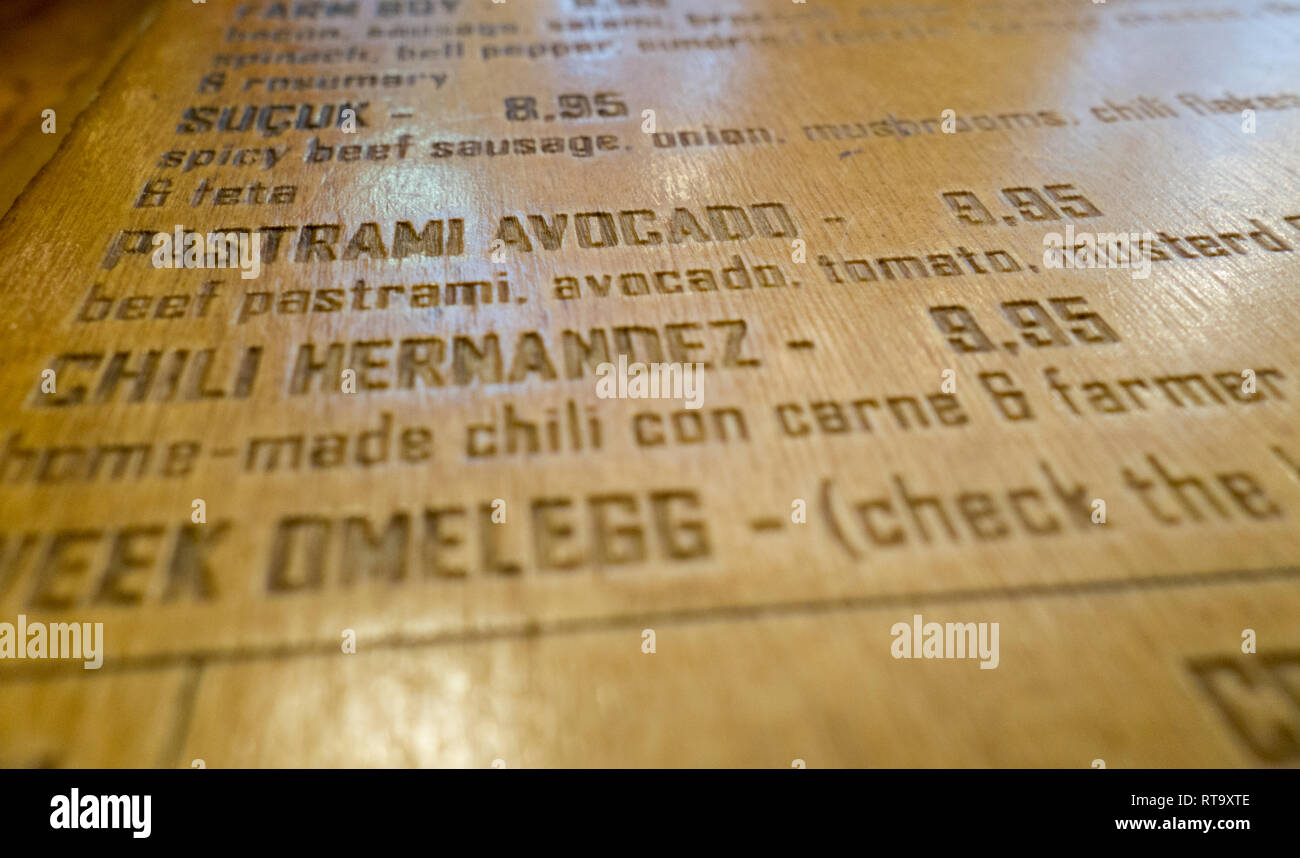 Omelegg omelette cafe wooden menu's - Amsterdam, Holland Stock Photo ...