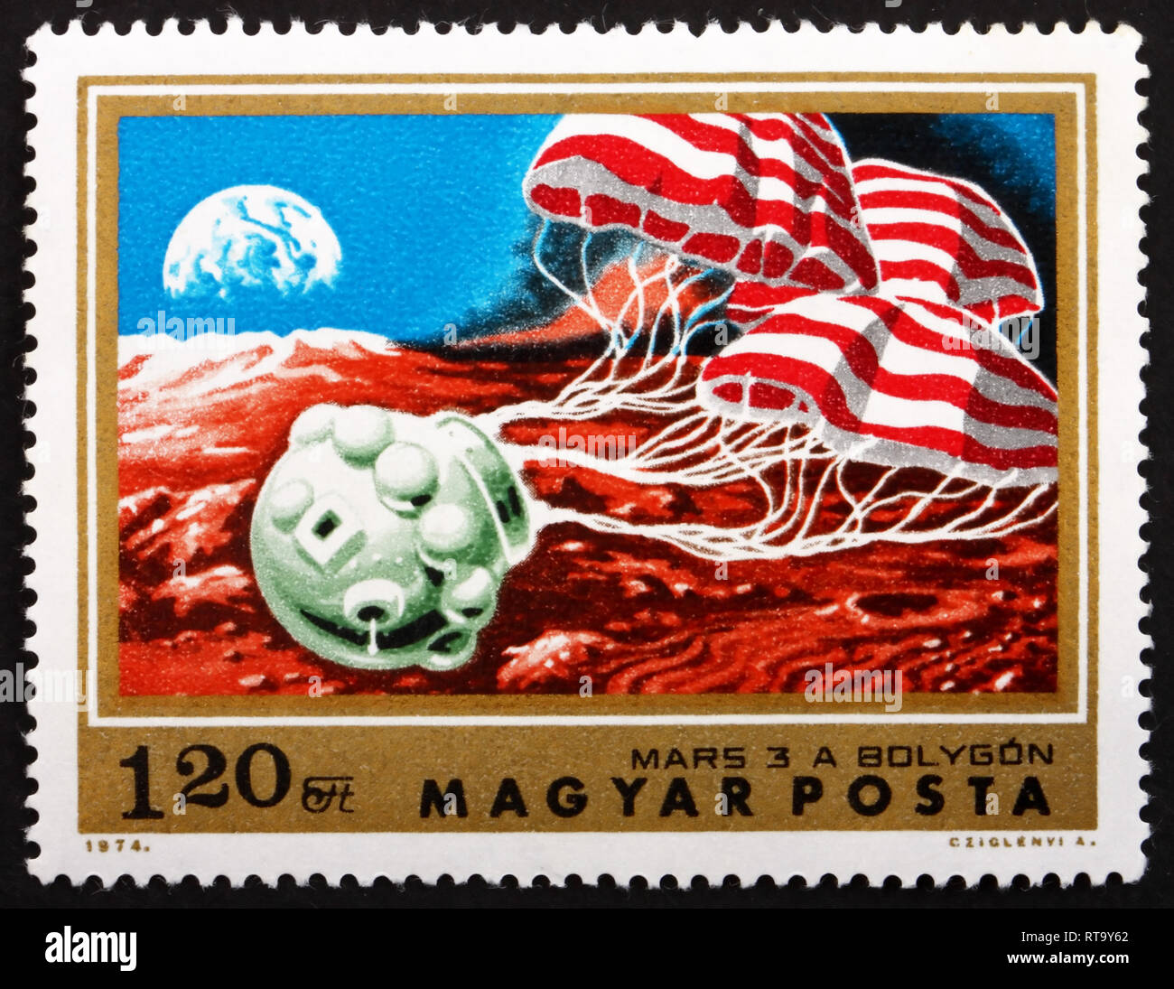 HUNGARY - CIRCA 1974: a stamp printed in the Hungary shows Soft Landing ...