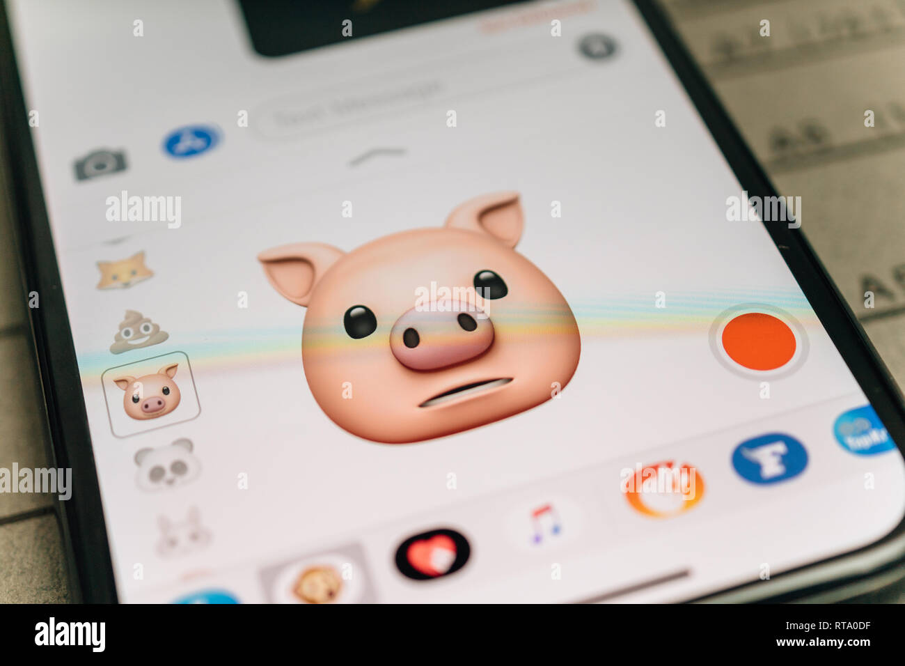 PARIS, FRANCE - NOV 9 2017: Pig animal 3d animoji emoji generated by ...