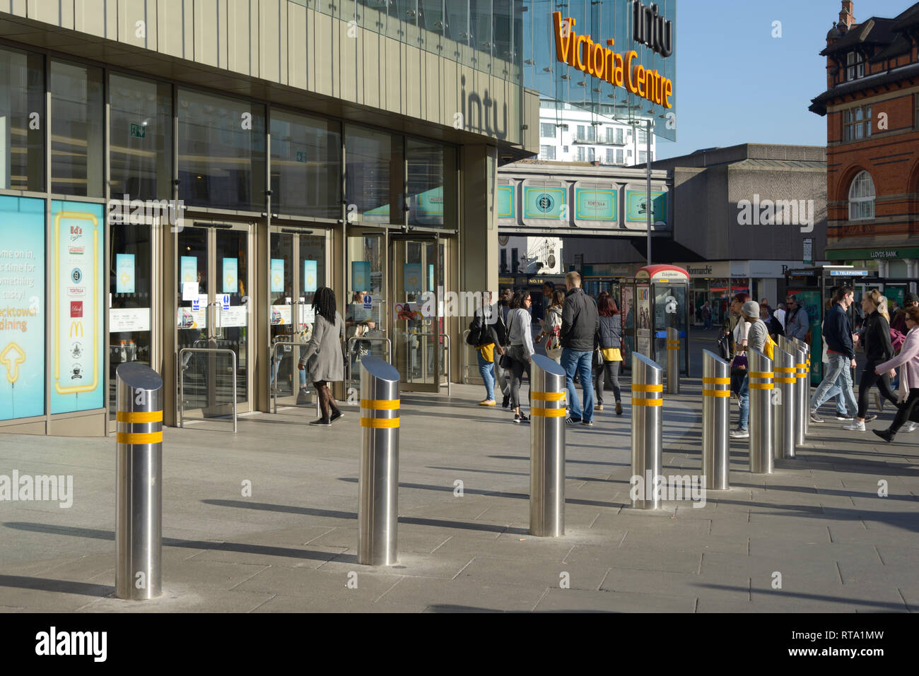 Barriers against terrorism, Victoria Centre, Nottingham Stock Photo - Alamy