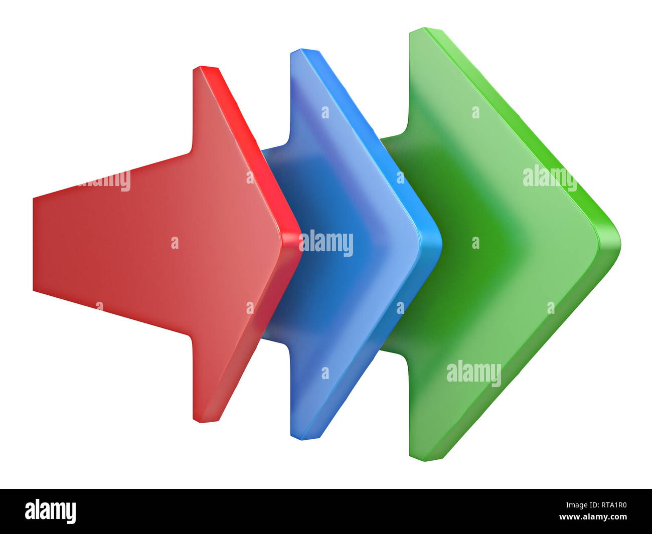 Three arrows showing same directions 3D rendering illustration isolated ...
