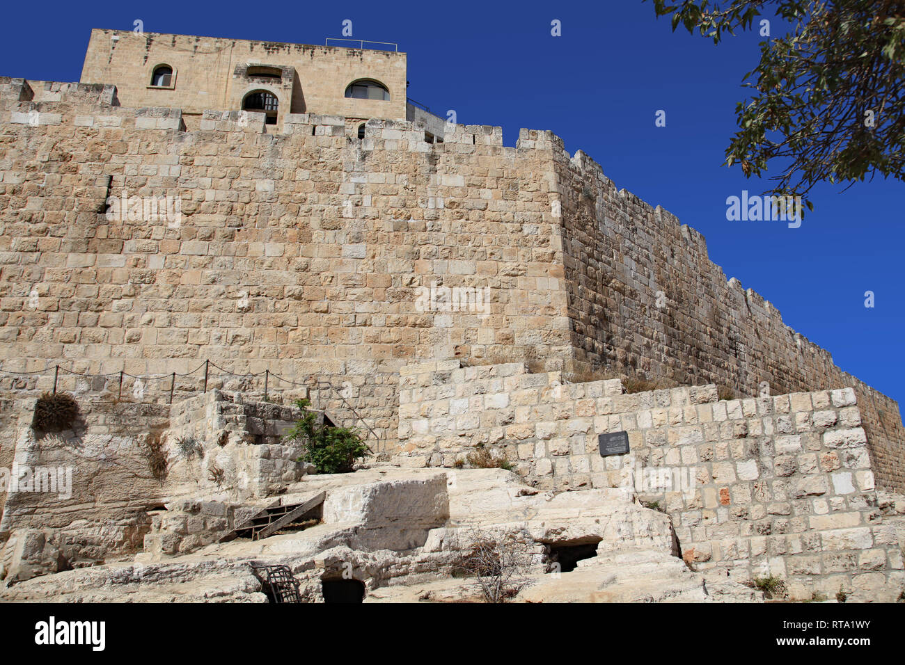 Jerusalem, perimeter wall of the Old City, with archeological ruins ...