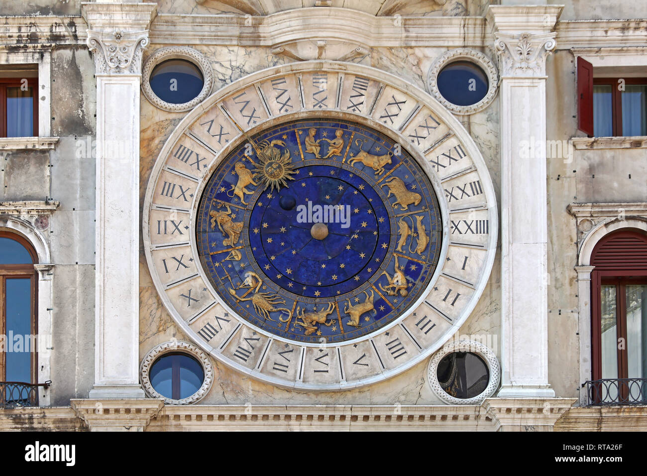 Zodiac Dial Clock at Tower in Venice Italy Stock Photo - Alamy