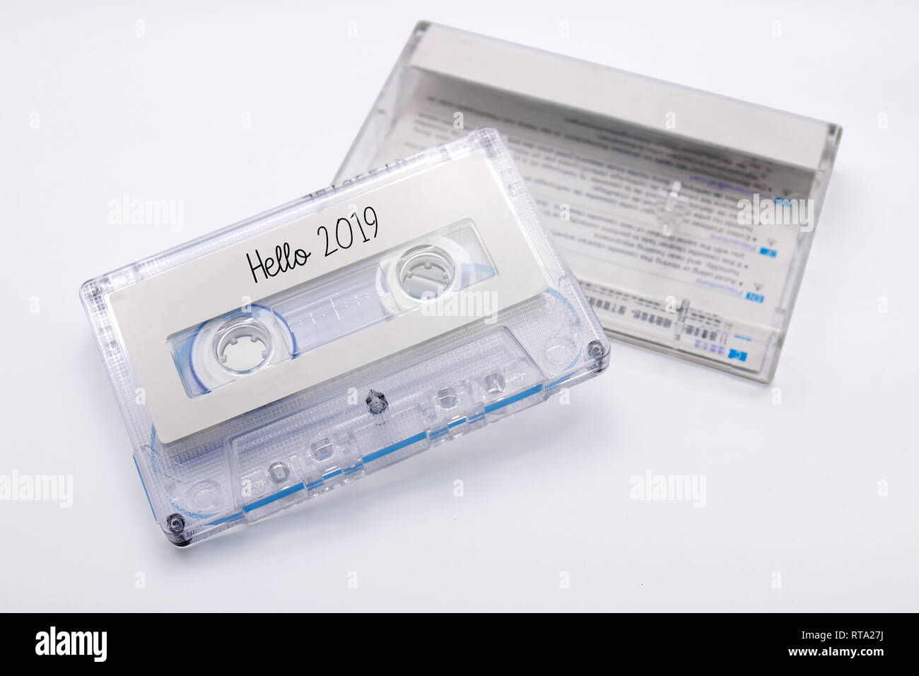 Cassette Tape with Message Hello 2019 on White Background Stock Photo ...
