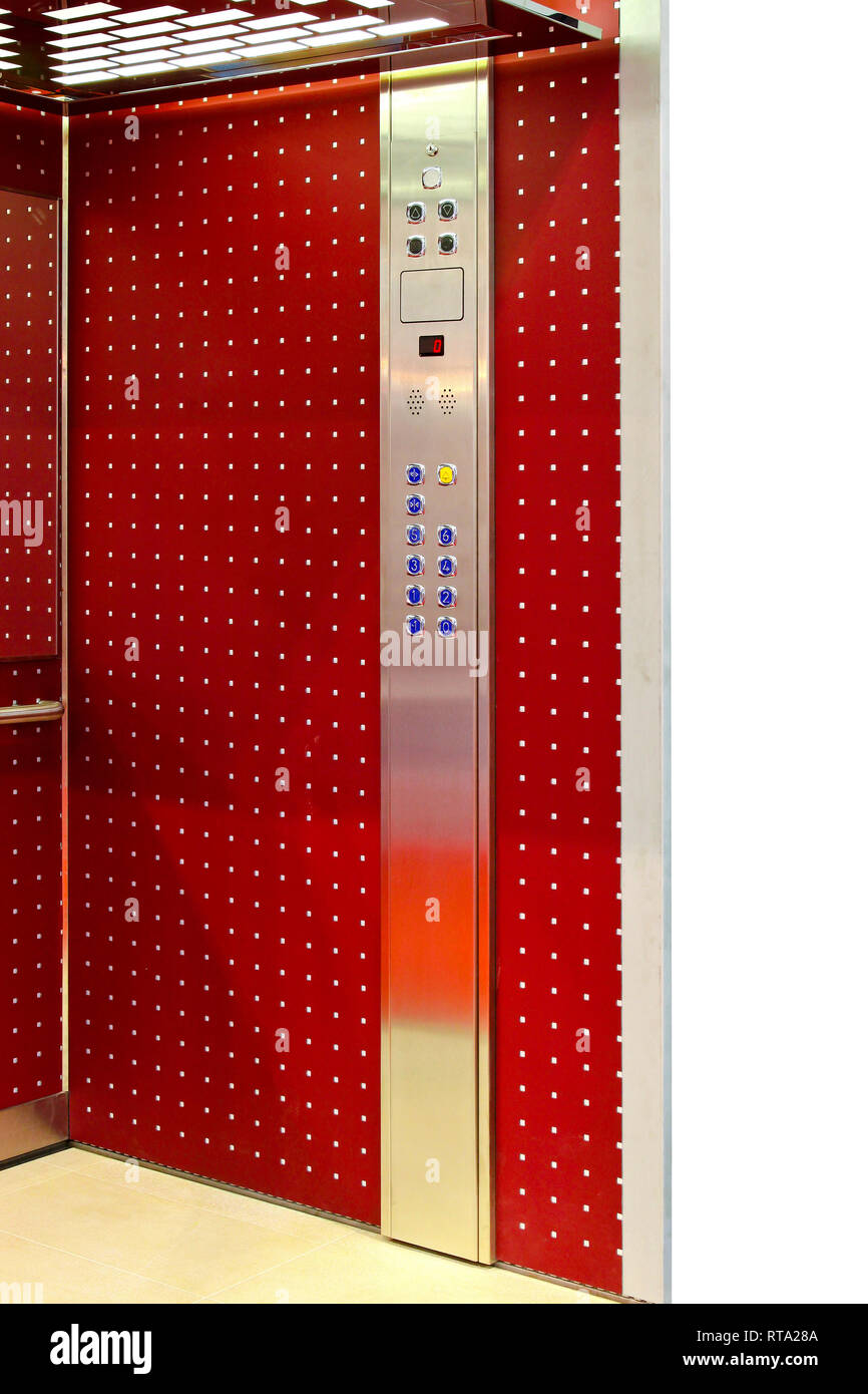 Interior shot of modern red elevator car Stock Photo - Alamy