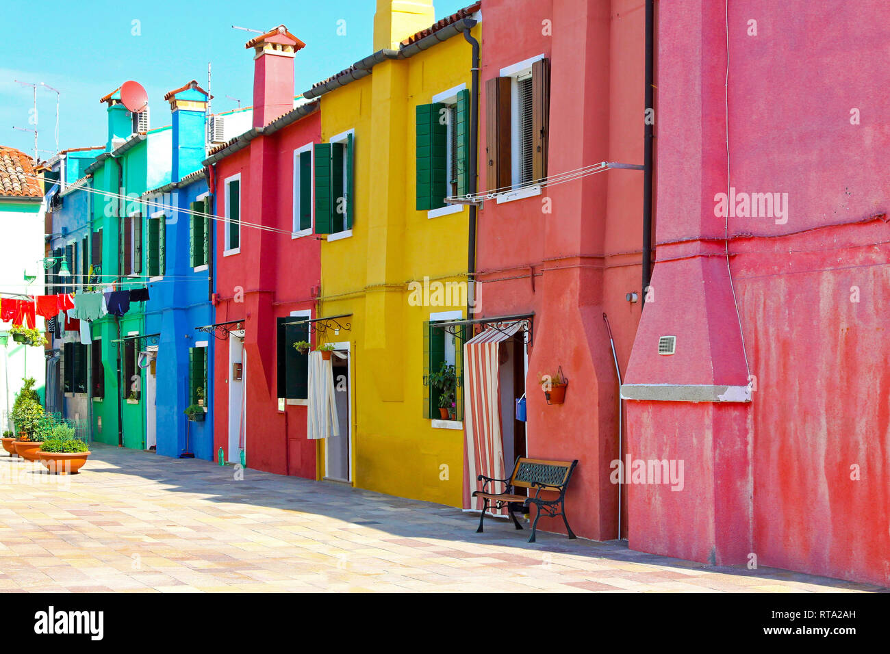Old retro Mediterranean street with colorful houses Stock Photo - Alamy