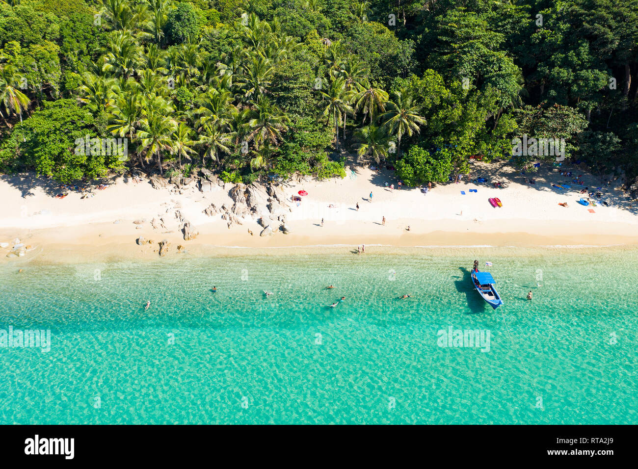 View from above, aerial view of a beautiful tropical beach with white ...
